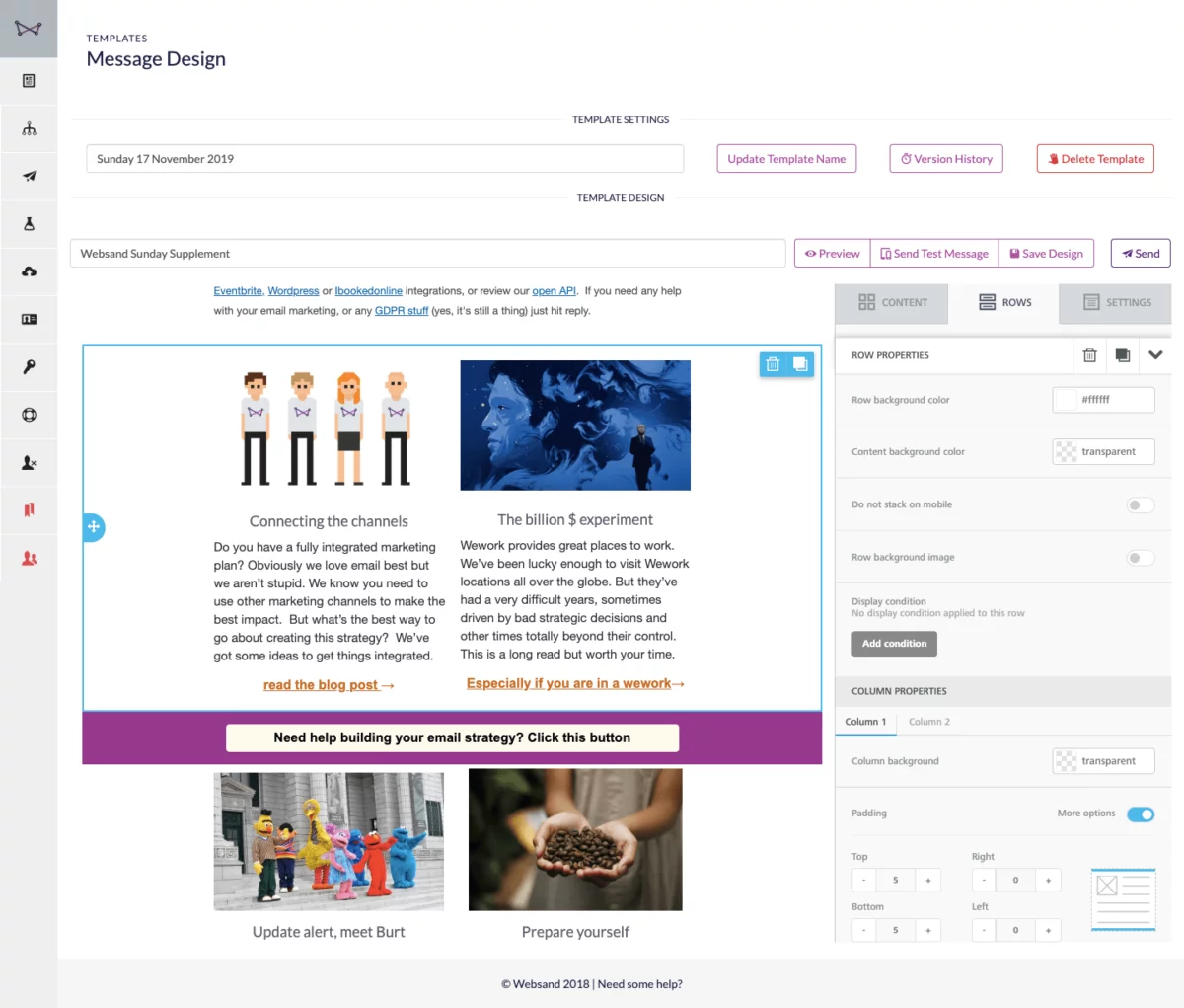 How to create an email marketing message using Websand