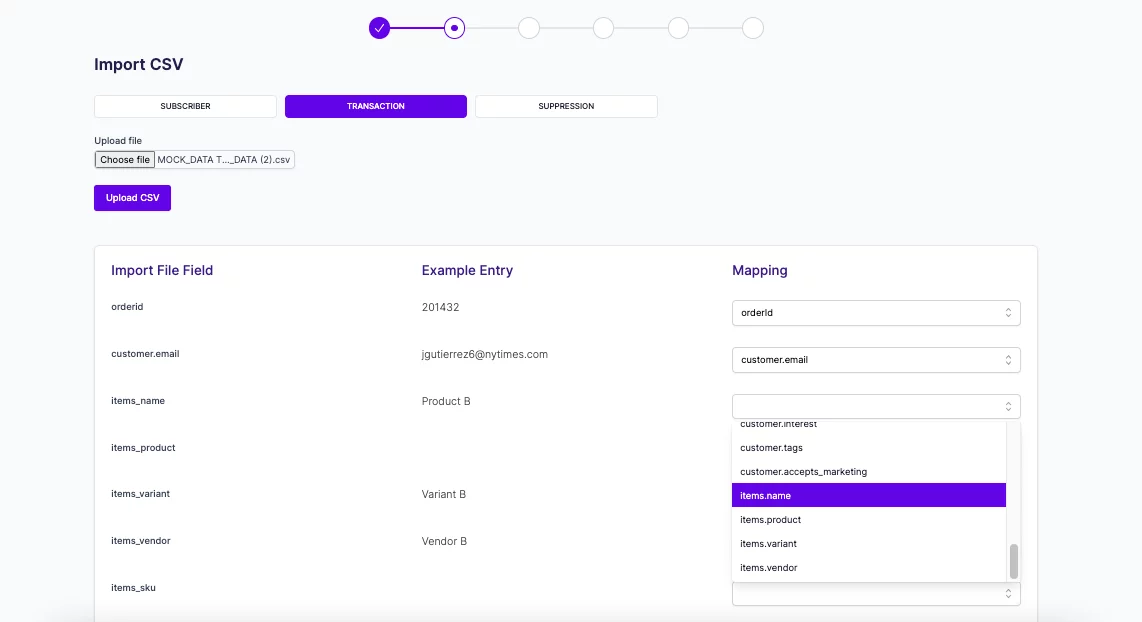 Importing transaction data into Websand | Websand